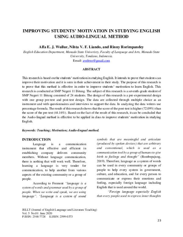 (PDF) Improving Students’ Motivation in Studying English Using Audio ...