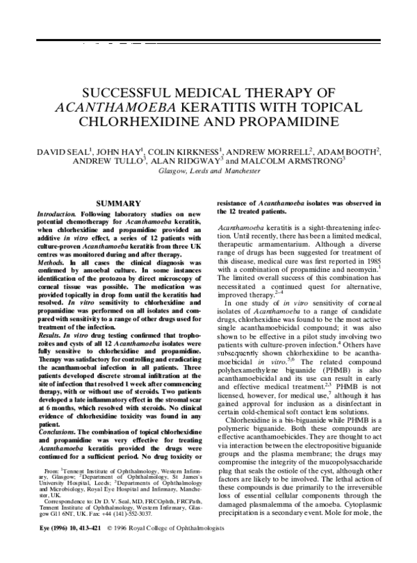 (PDF) Successful medical therapy of Acanthamoeba keratitis with topical ...