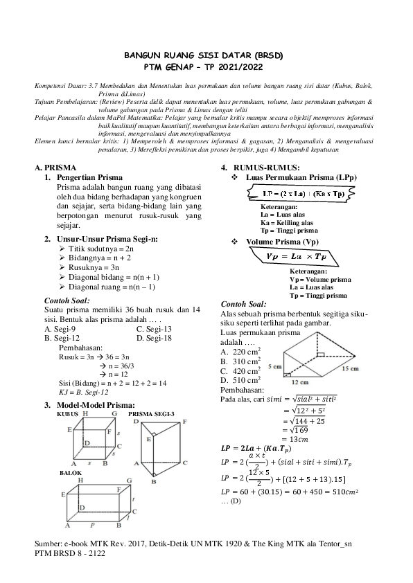 (PDF) BANGUN RUANG SISI DATAR (BRSD) - PTM 2122