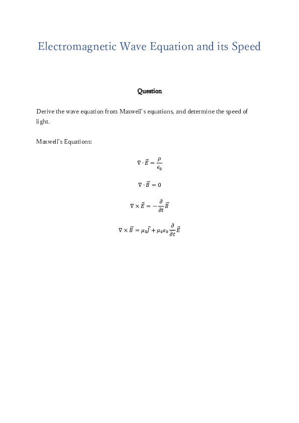 (PDF) Electromagnetic Wave Equation and its Speed
