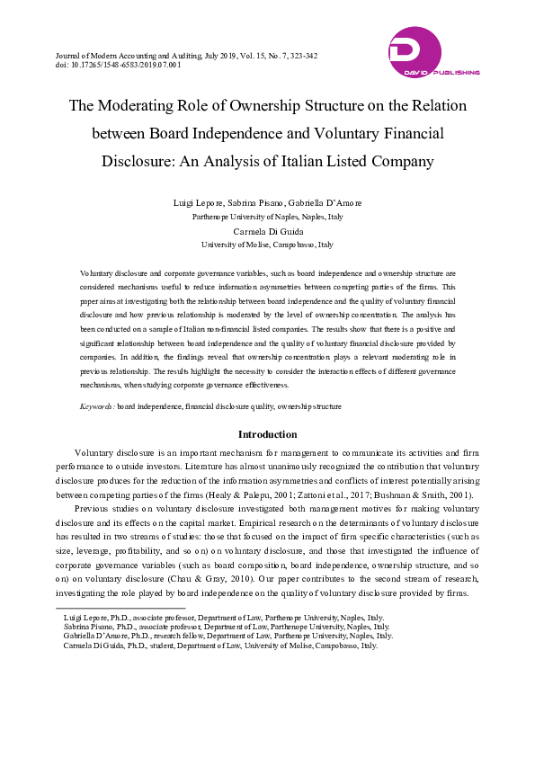 (PDF) The Moderating Role of Ownership Structure on the Relation between Board Independence and ...