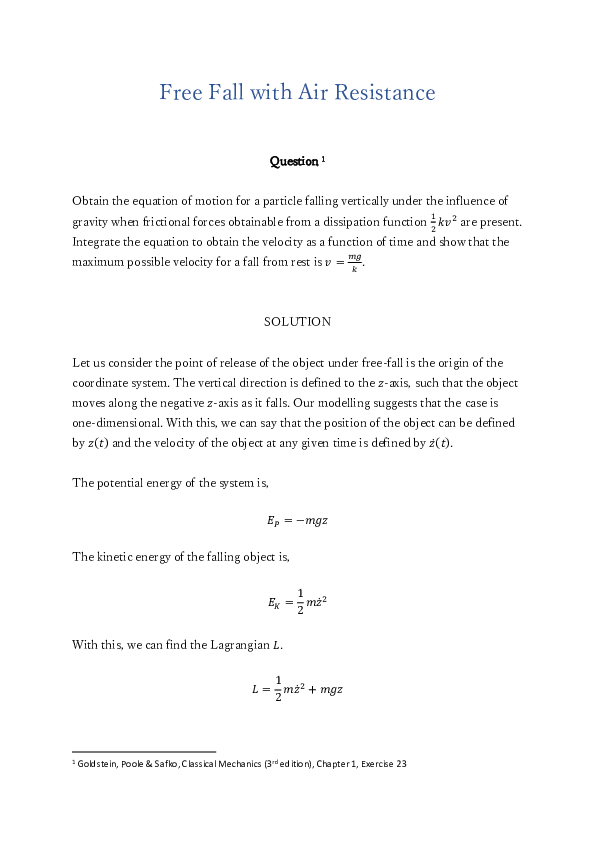 (PDF) Free Fall with Air Resistance