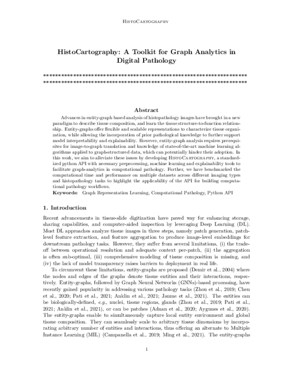 (PDF) HistoCartography: A Toolkit for Graph Analytics in Digital Pathology