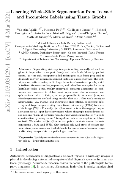 Pdf Learning Whole Slide Segmentation From Inexact And Incomplete Labels Using Tissue Graphs