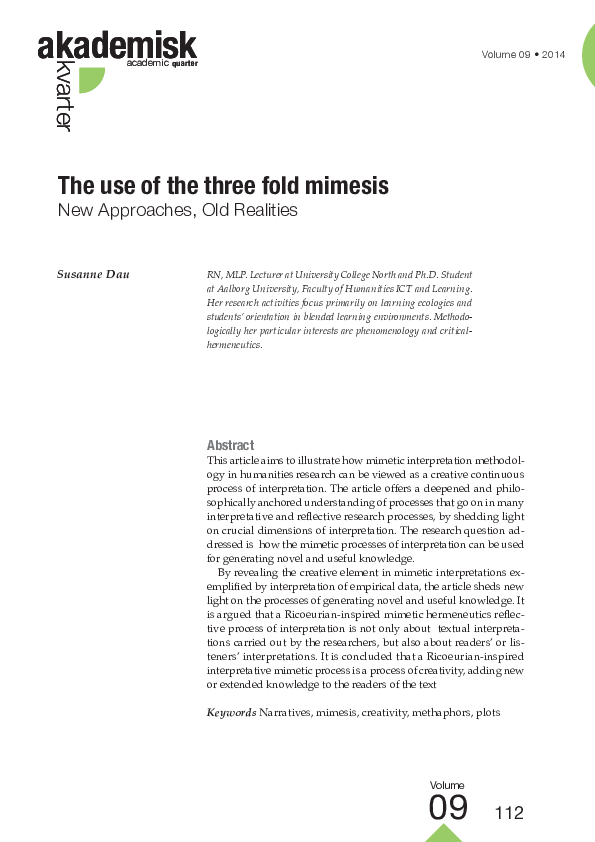 (PDF) The use of the three fold mimesis: New Approaches, Old Realities