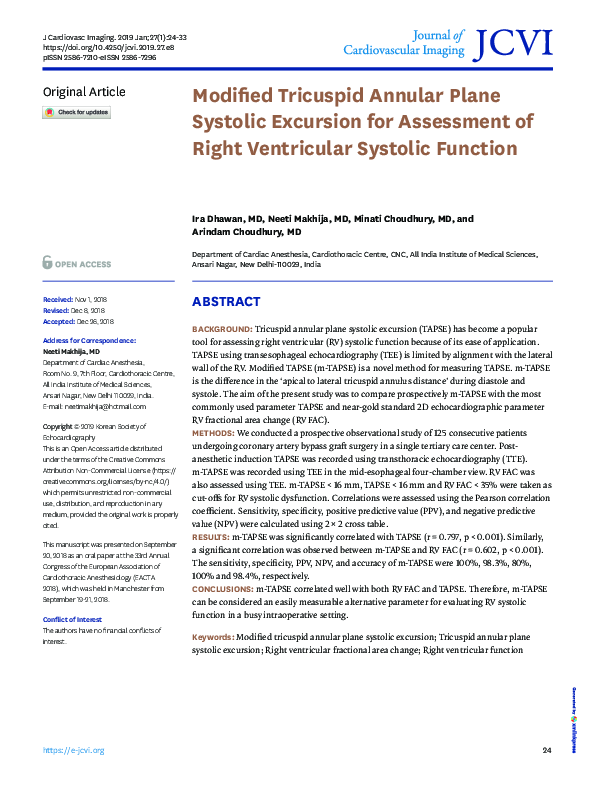 (PDF) Modified Tricuspid Annular Plane Systolic Excursion Using ...