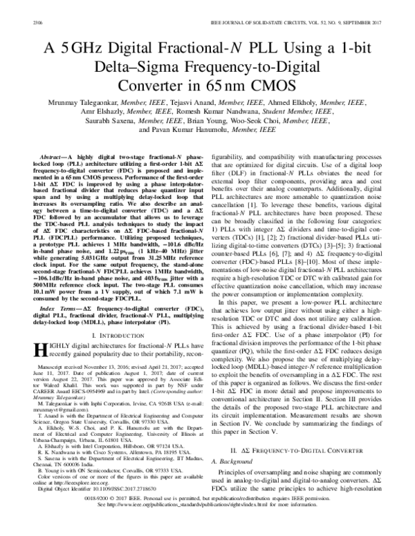 (PDF) A 5GHz Digital Fractional- $N$ PLL Using a 1-bit Delta–Sigma ...