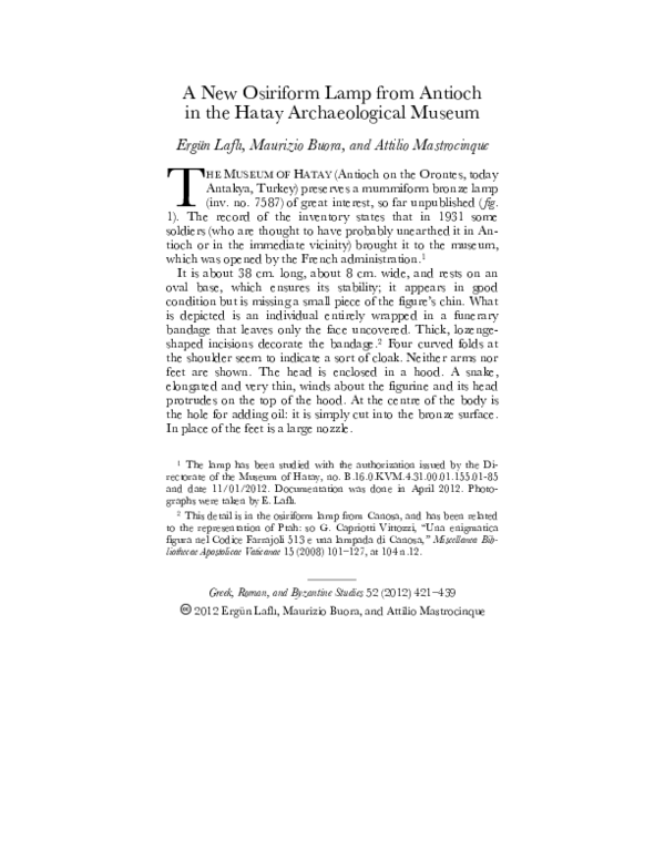 (PDF) A New Osiriform Lamp from Antioch in the Hatay Archaeological Museum