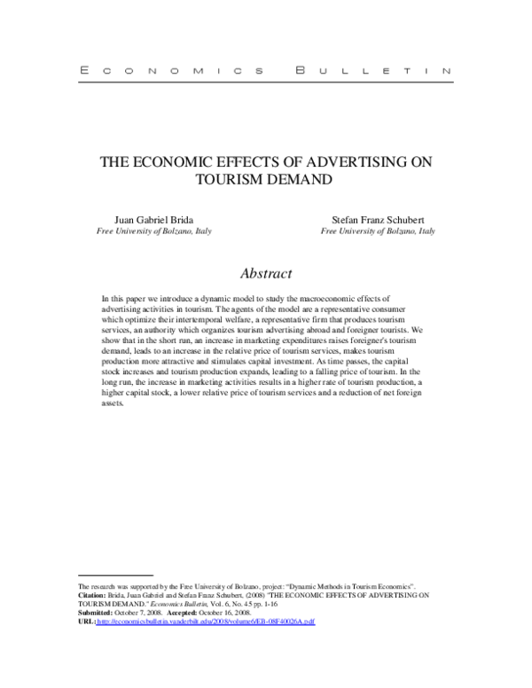 (PDF) The Economic Effects of Advertising on Tourism Demand