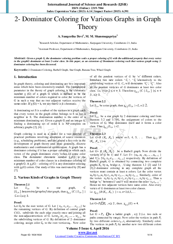 (PDF) 2- Dominator Coloring for Various Graphs in Graph Theory