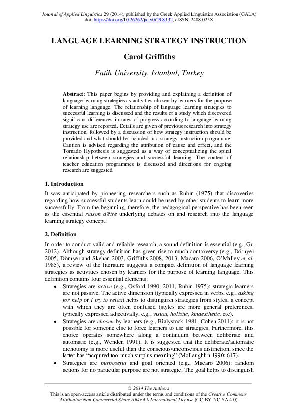 (PDF) Language learning strategy instruction