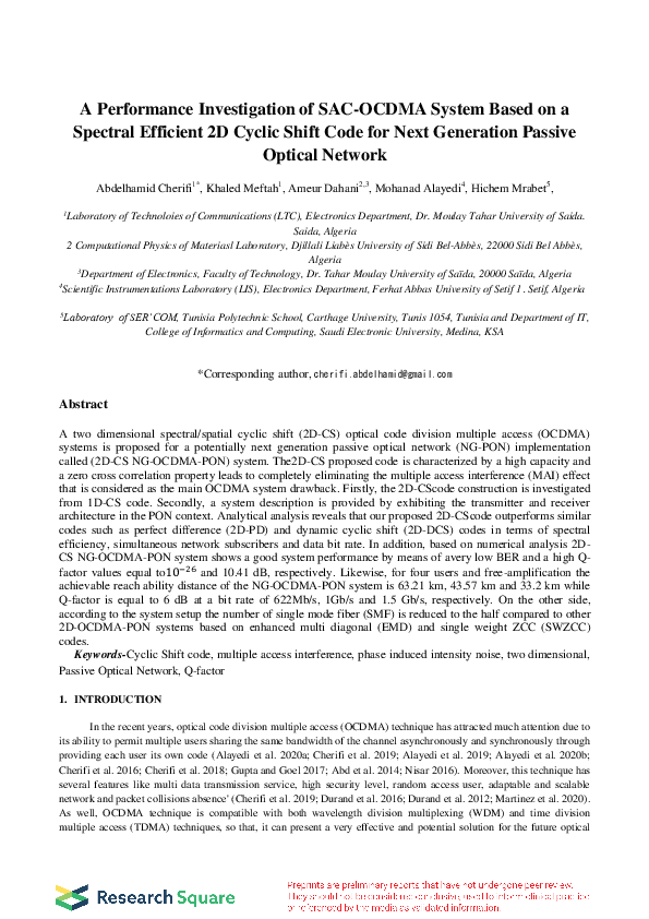 Pdf A Performance Investigation Of Sac Ocdma System Based On A