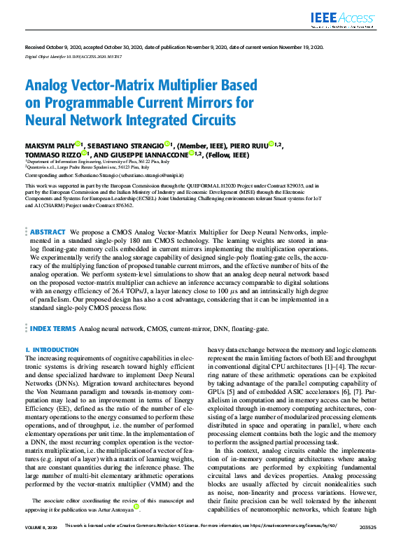 Pdf Analog Vector Matrix Multiplier Based On Programmable Current