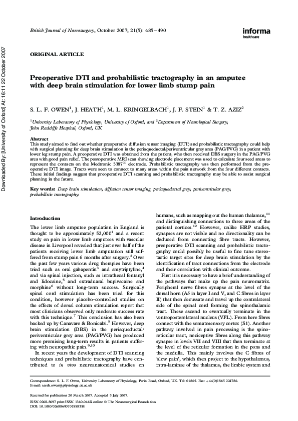 (PDF) Preoperative DTI and probabilistic tractography in an amputee with deep brain stimulation ...