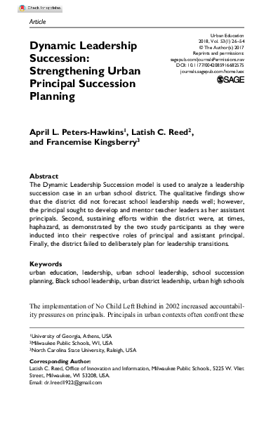 (PDF) Dynamic Leadership Succession: Strengthening Urban Principal ...