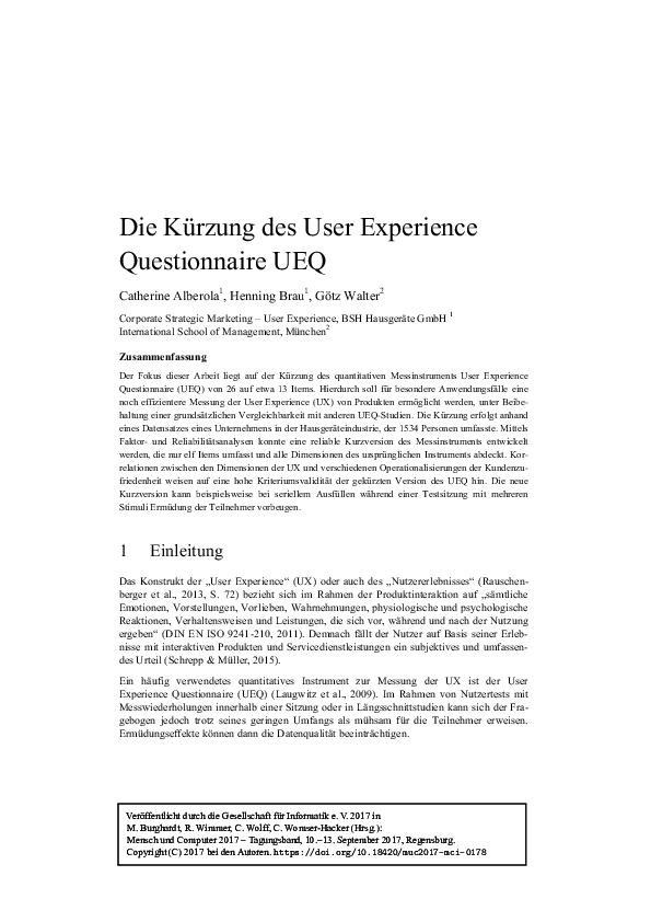 (PDF) Die Kürzung des User Experience Questionnaire UEQ