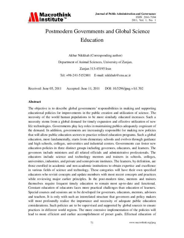(PDF) Postmodern Governments and Global Science Education