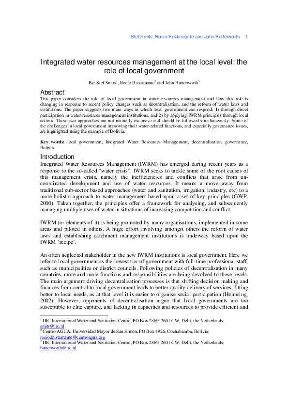 (PDF) Integrated water resources management at the local level : the ...