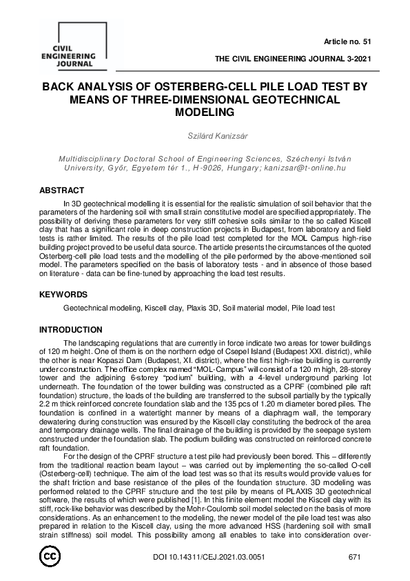 (PDF) Back Analysis of Osterberg-Cell Pile Load Test by Means of Three ...