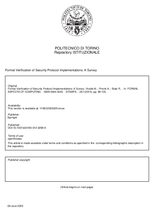 Pdf Formal Verification Of Security Protocol Implementations A Survey