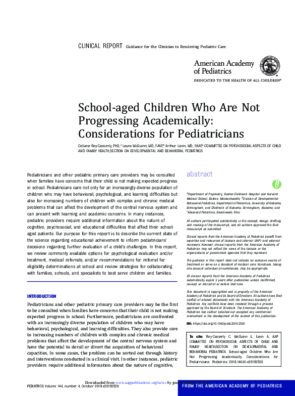 (PDF) School-aged Children Who Are Not Progressing Academically ...