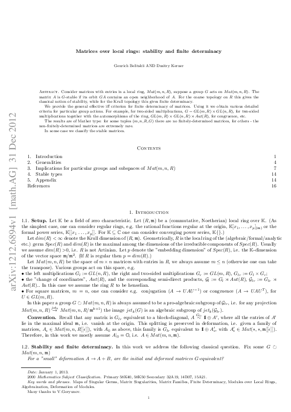 Pdf Group Actions On Filtered Modules And Finite Determinacy Finding