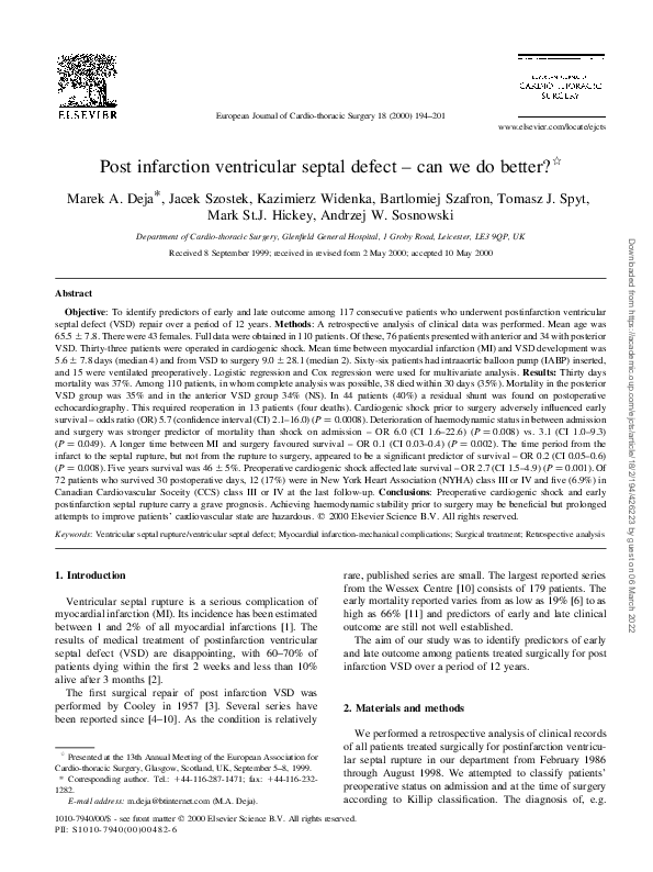 (PDF) Post infarction ventricular septal defect-can we do better?