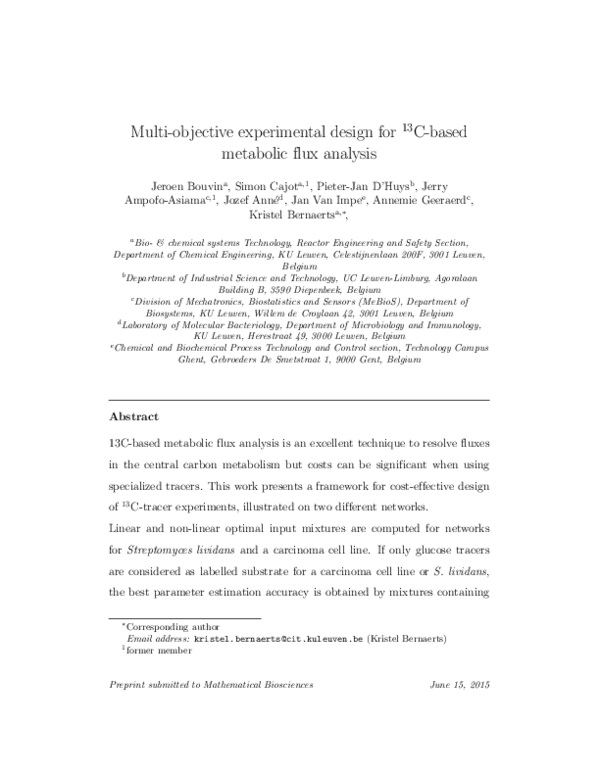 (PDF) Multi-objective experimental design for 13C-based metabolic flux analysis
