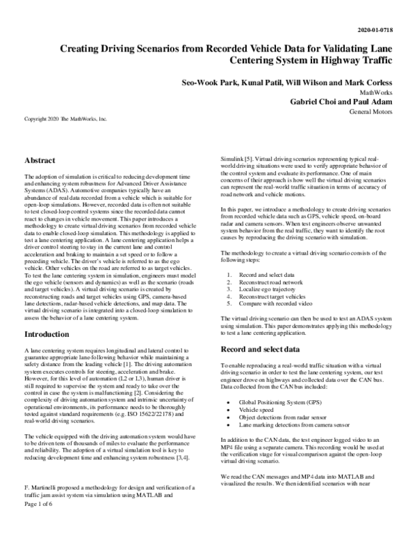 (PDF) Creating Driving Scenarios from Recorded Vehicle Data for ...