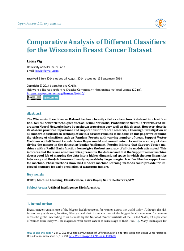 (PDF) Comparative Analysis of Different Classifiers for the Wisconsin ...