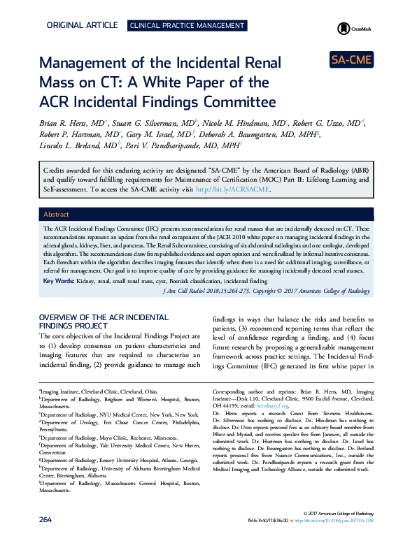 (PDF) Management of the Incidental Renal Mass on CT: A White Paper of ...