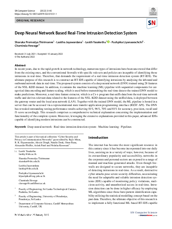(PDF) Deep Neural Network Based Real-Time Intrusion Detection System (PDF) Deep Neural Network Based Real-Time Intrusion Detection System