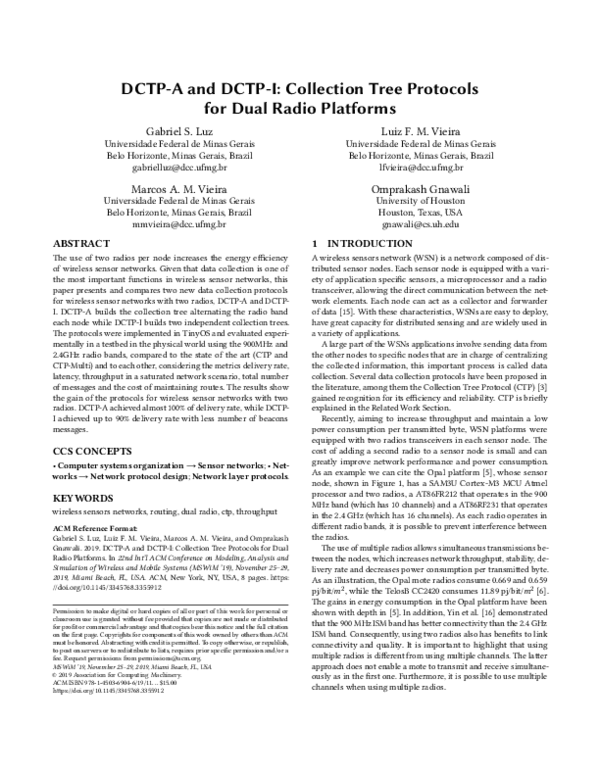 (PDF) DCTP-A and DCTP-I: Collection Tree Protocols for Dual Radio Platforms