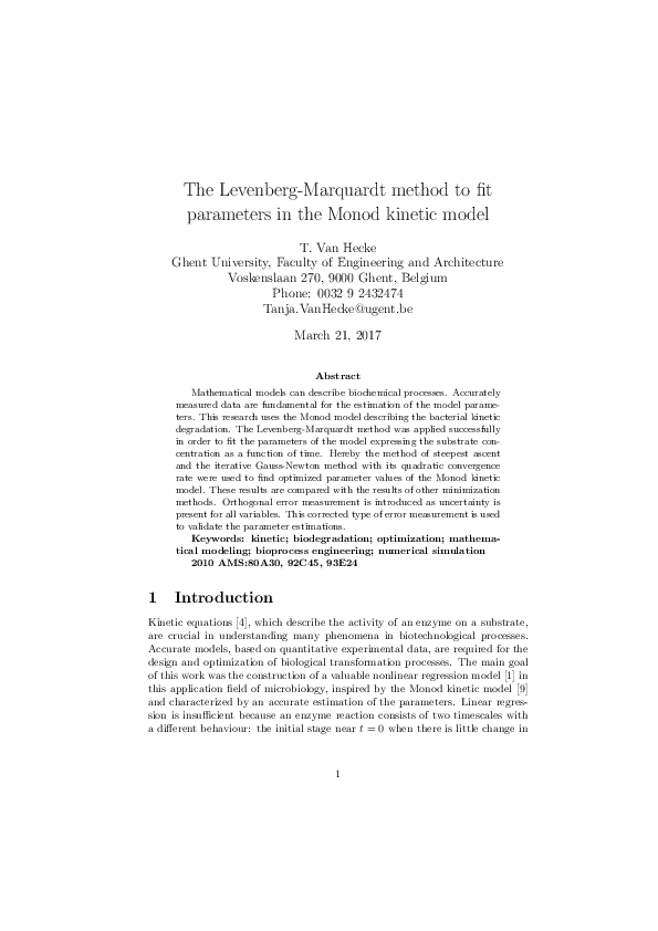 (PDF) The Levenberg-Marquardt method to fit parameters in the Monod kinetic model
