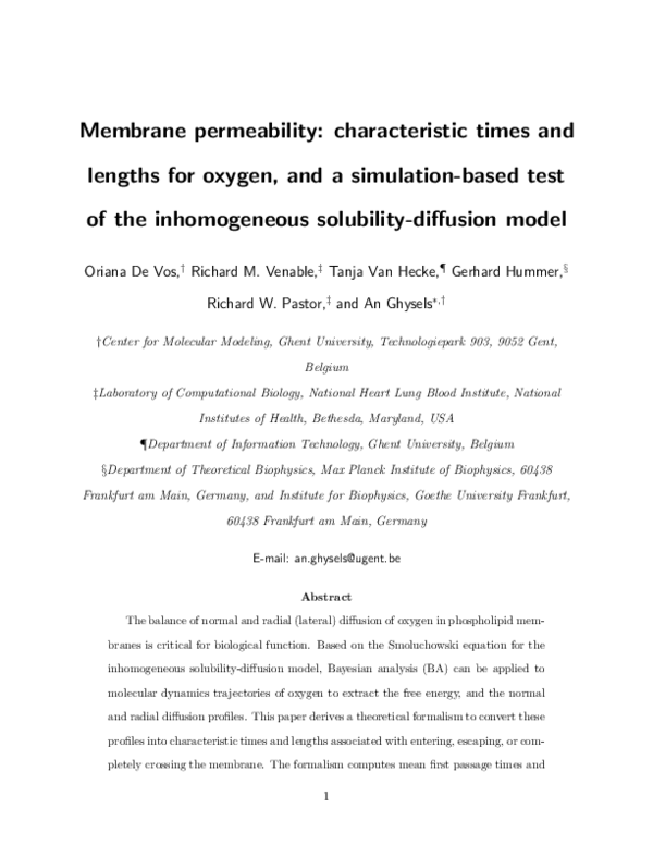 (PDF) Membrane Permeability: Characteristic Times and Lengths for ...
