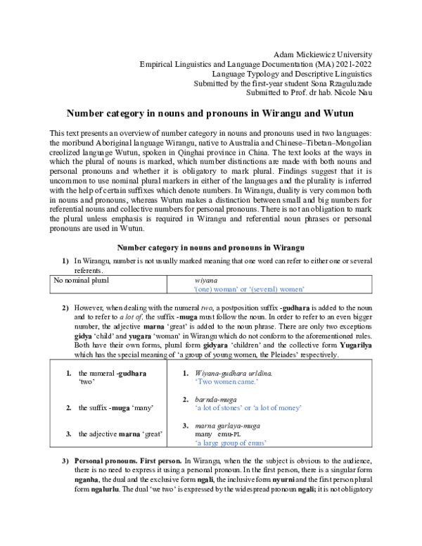 (PDF) Number category in nouns and pronouns in Wirangu and Wutun