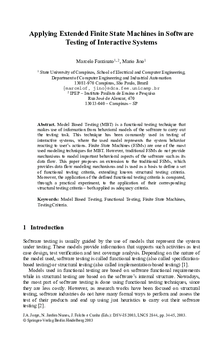 (PDF) Applying Extended Finite State Machines in Software Testing of ...