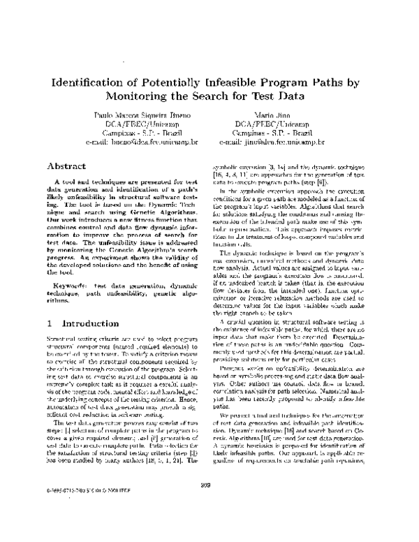 Pdf Identification Of Potentially Infeasible Program Paths By Monitoring The Search For Test