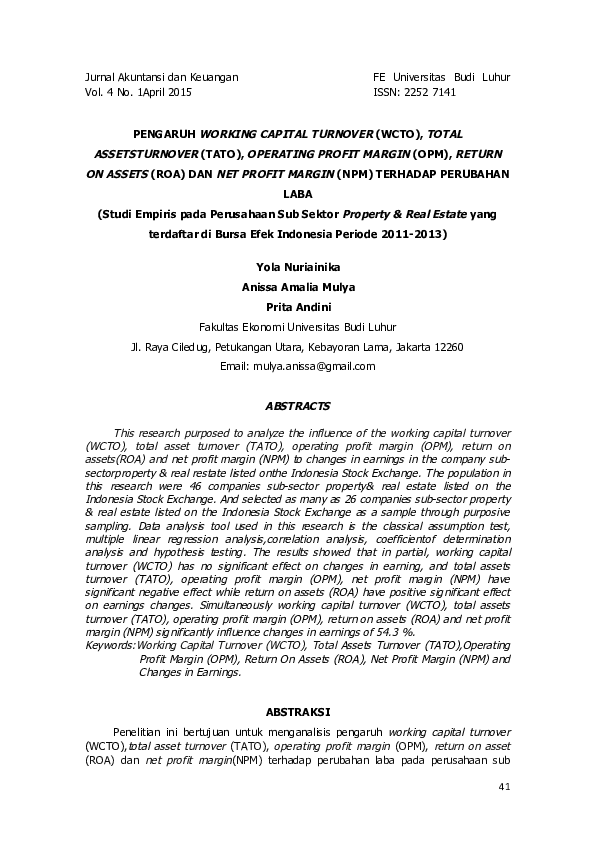 (PDF) PENGARUH WORKING CAPITAL TURNOVER (WCTO), TOTAL ASSETSTURNOVER ...