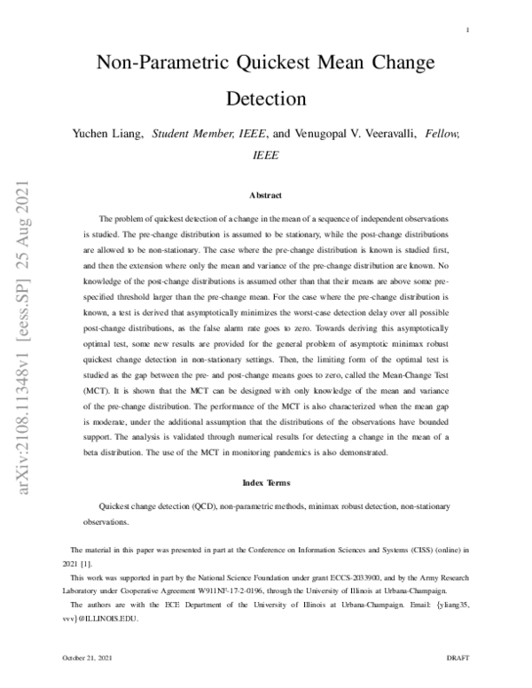 (PDF) Quickest Change Detection for Non-Parametric Mean Shifts