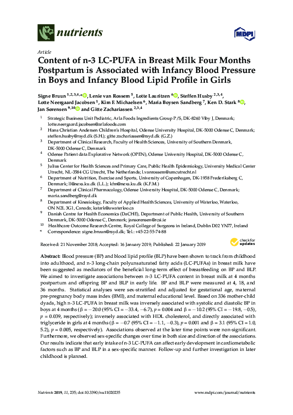(PDF) Content of n-3 LC-PUFA in Breast Milk Four Months Postpartum is ...