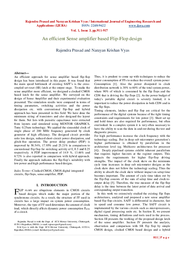(PDF) An efficient Sense amplifier based Flip-Flop design