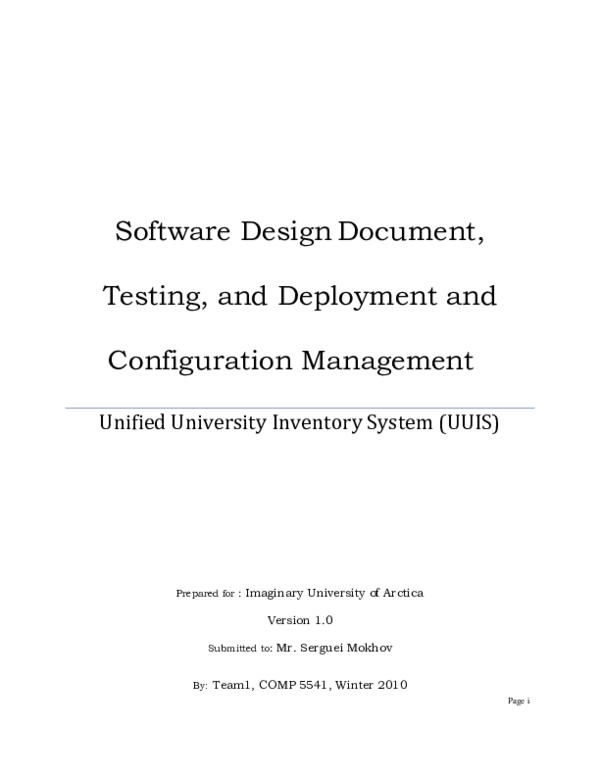 Pdf Software Design Document Testing And Deployment And Configuration Management Of The Uuis