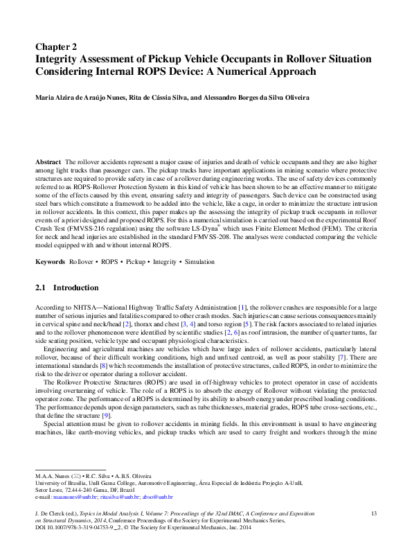 (PDF) Integrity Assessment of Pickup Vehicle Occupants in Rollover ...