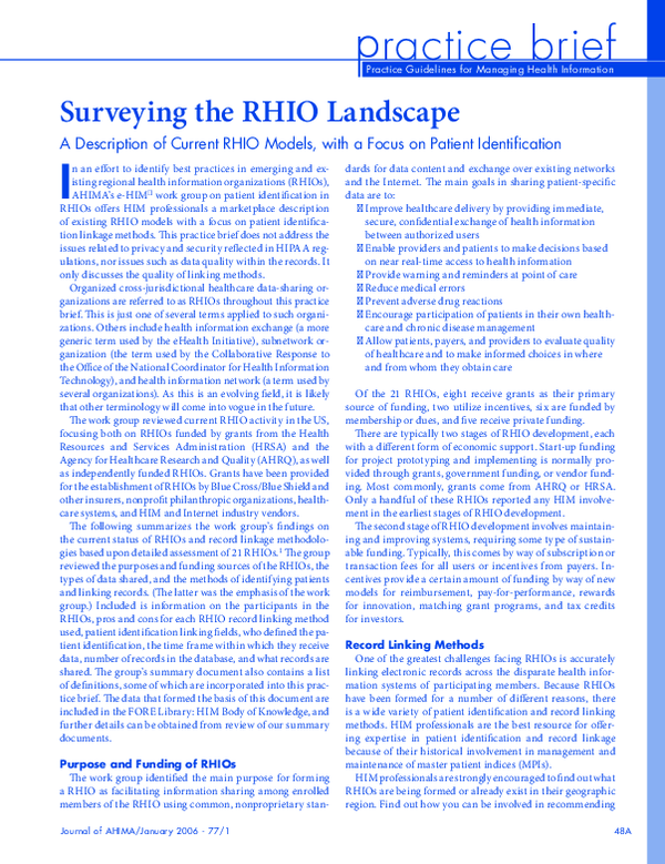 (PDF) Surveying the RHIO landscape. A description of current RHIO ...