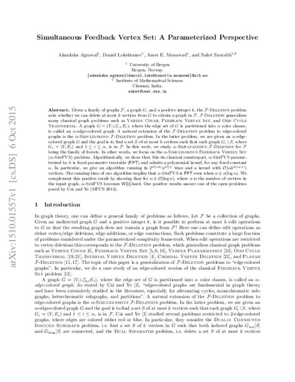 Pdf Simultaneous Feedback Vertex Set A Parameterized Perspective Amer Mouawad 