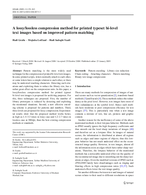 Pdf Compression For Printed Bi Level Text Images Via Pattern Matching