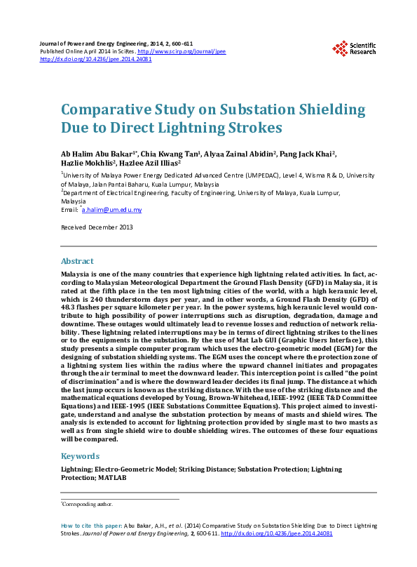 (PDF) Comparative Study on Substation Shielding Due to Direct Lightning ...