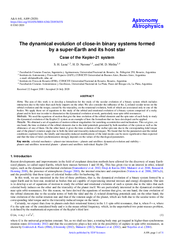(PDF) The dynamical evolution of close-in binary systems formed by a ...