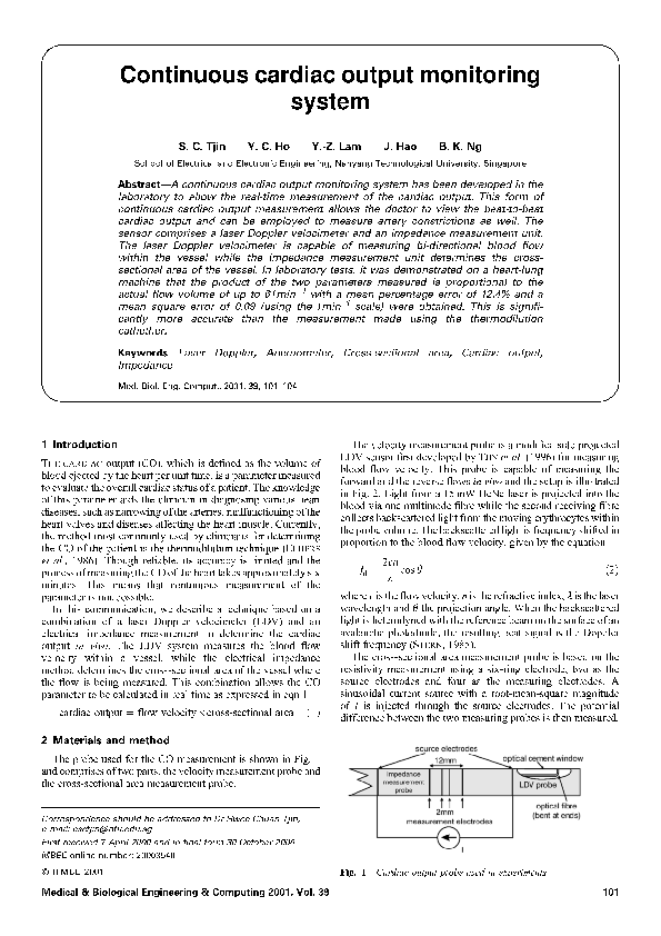 Pdf Continuous Cardiac Output Monitoring System Jianzhong Hao
